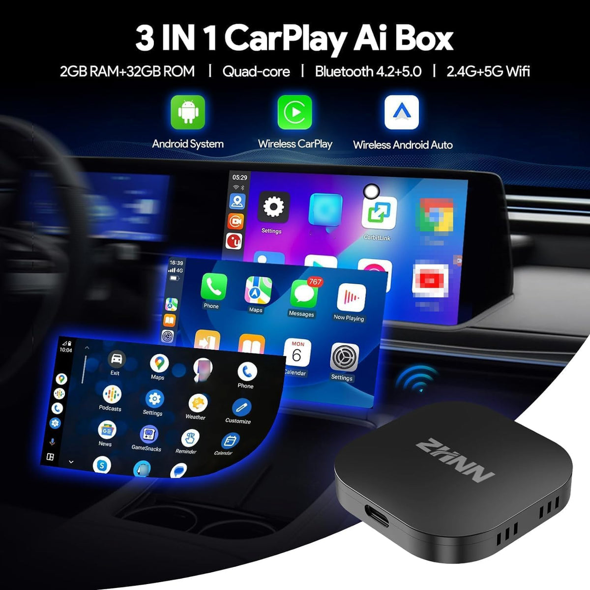 ZHNN Car Stereo Radio ,Carplay AI Box , Wireless Carplay Adapter